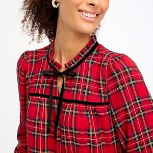 J. Crew Factory | Tops | J Crew Velvet Tieneck Top In Bright Red Holiday Christmas Plaid With ...